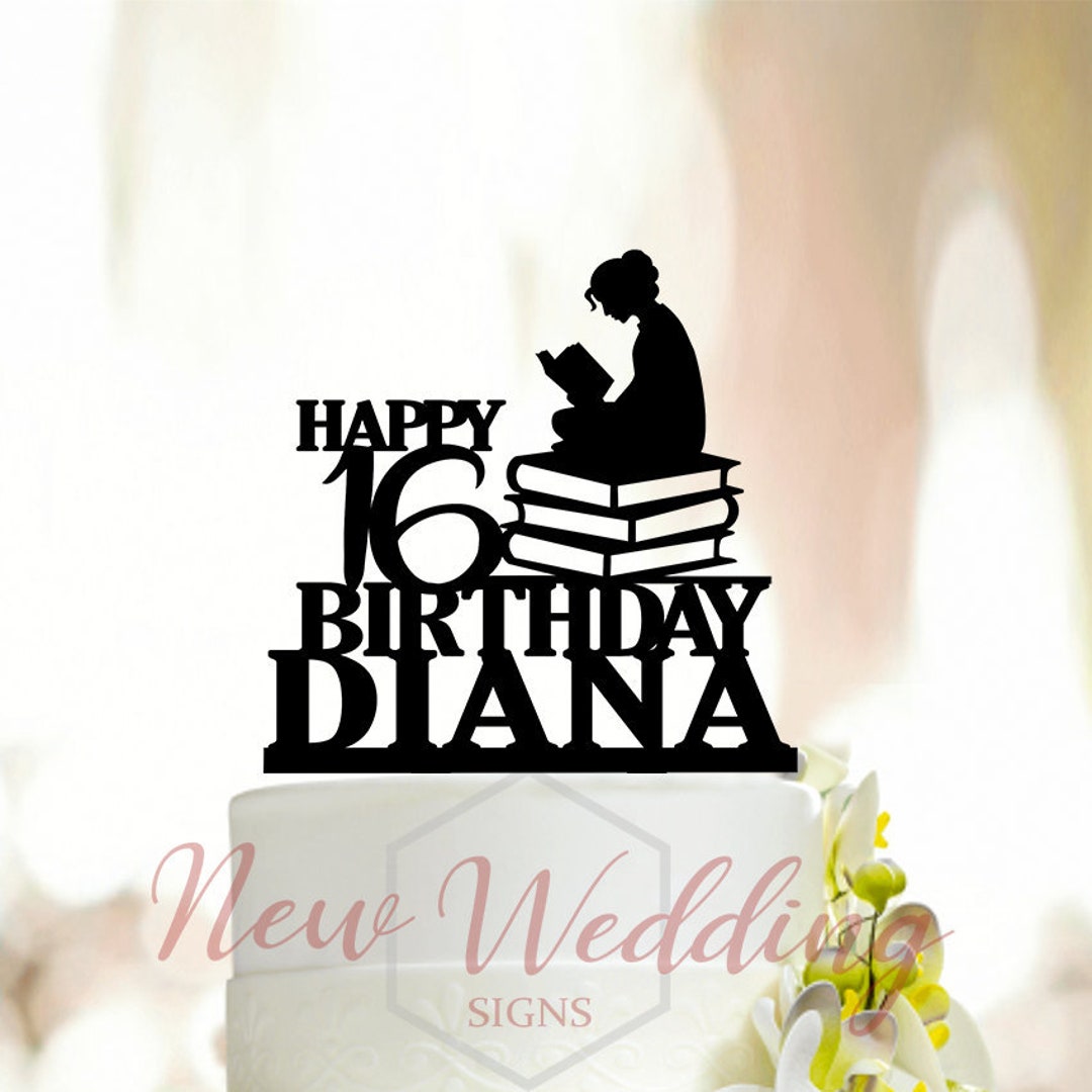 Girl Reading Book Cake Topper,custom Happy Birthday Cake Topper ...