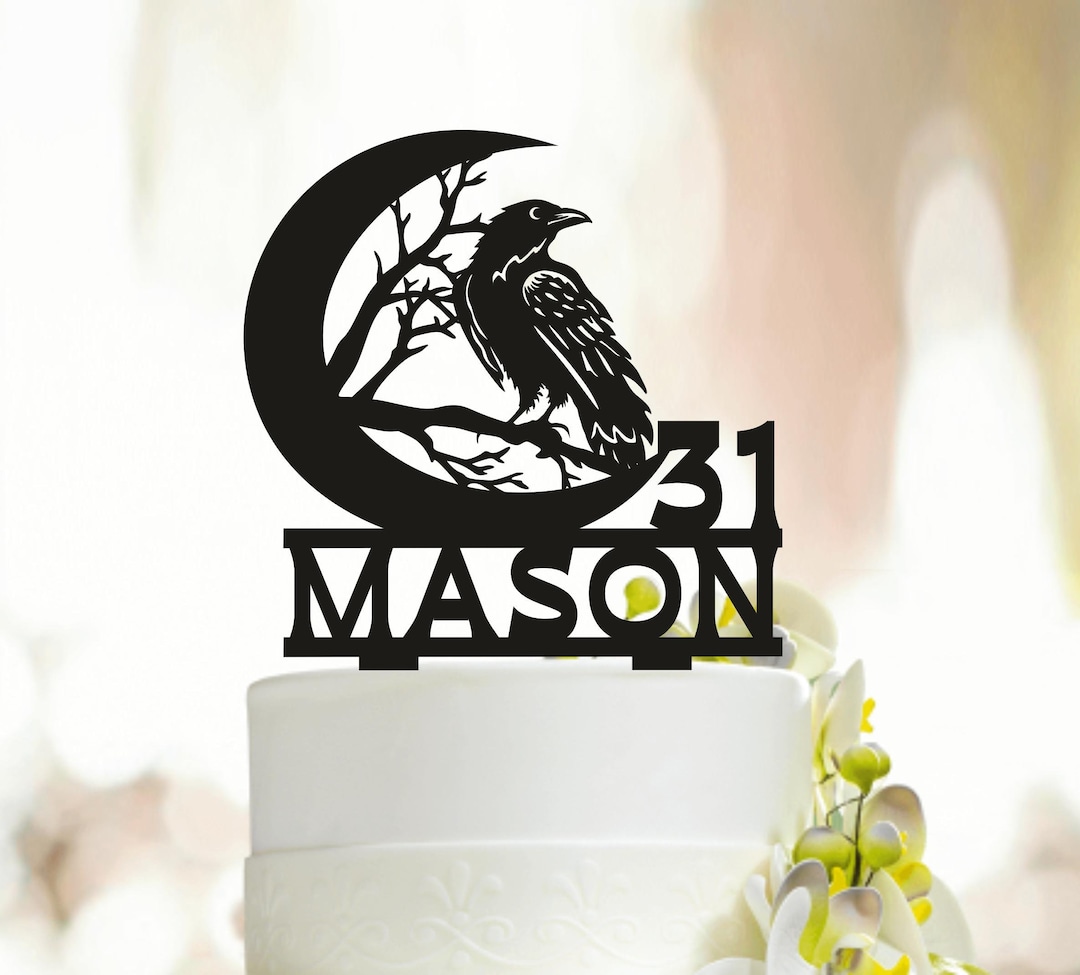 Raven Birthday Cake Topper, Happy Birthday Bird Flying Cake Topper ...