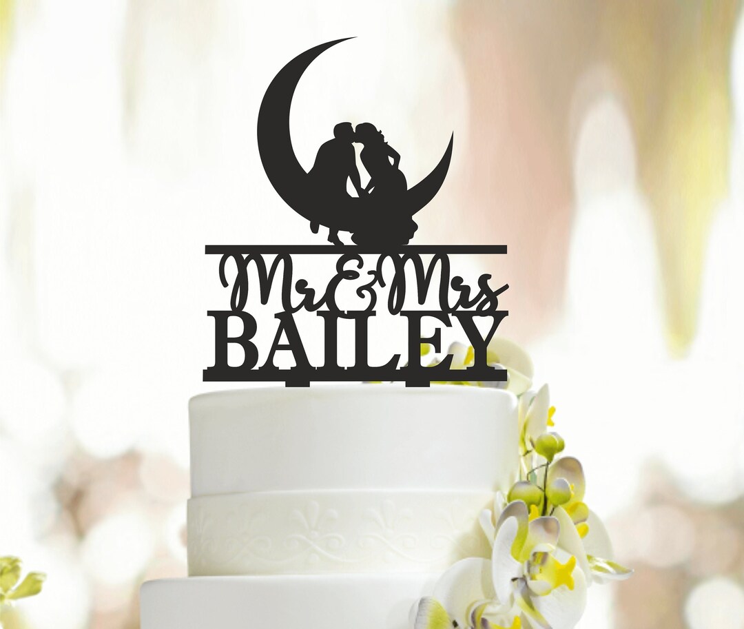 Couple Wedding Cake Topper,moon Cake Topper,bride and Groom Kissing ...