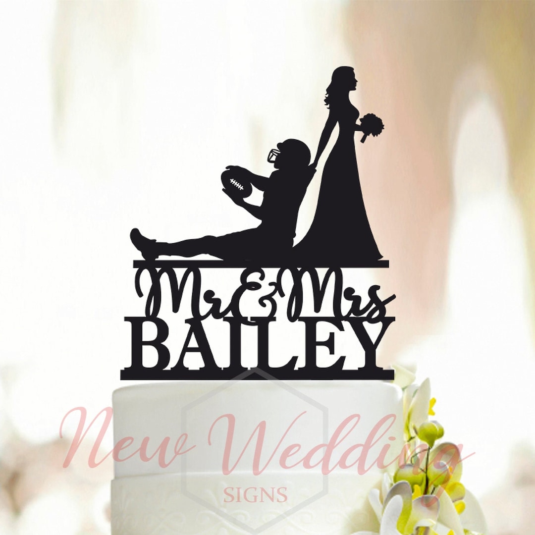 Football Bride and Groom Cake Topper, Football Groom, Sports Couple ...