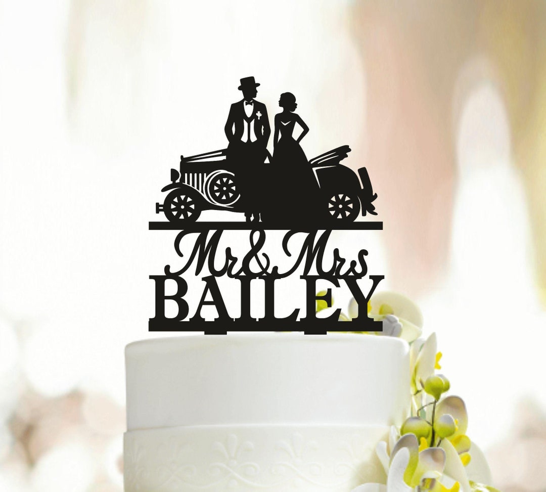 Gatsby Wedding Cake Topper, Retro Car Wedding Cake Topper, Mafia Theme ...
