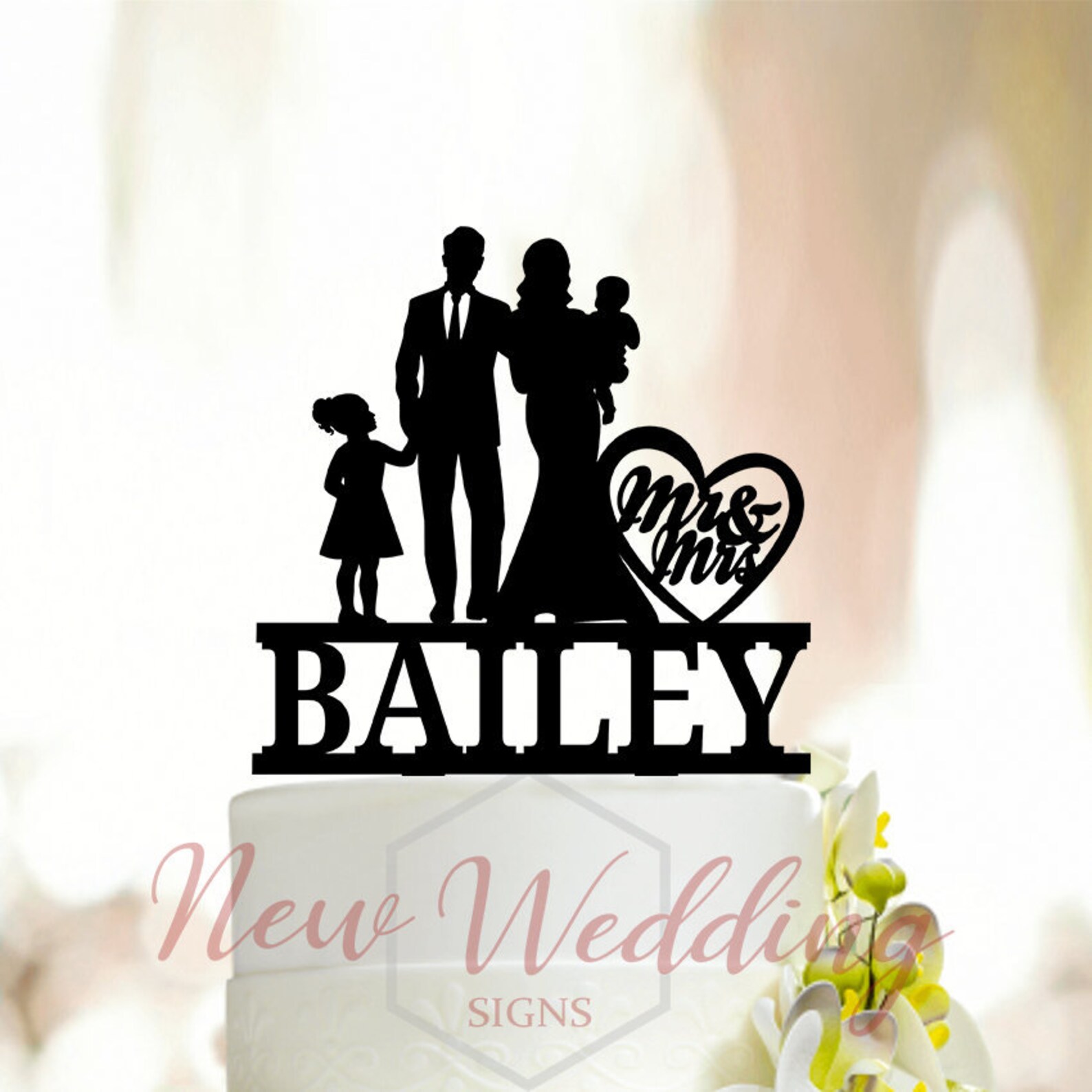 Family Cake Topper with kids Wedding Cake Topper Couple Cake | Etsy