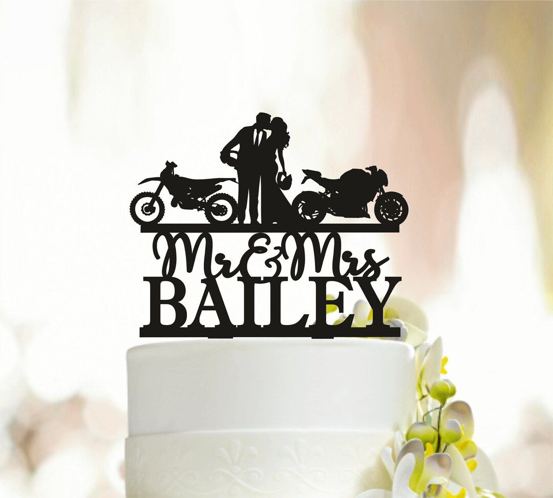 Bikers Cake Topper for Wedding, Motorcycle Couple Cake Topper, Couple ...