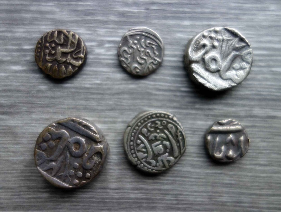 Set of 6 Ancient Old Script Collectible Silver Coins From India - Etsy