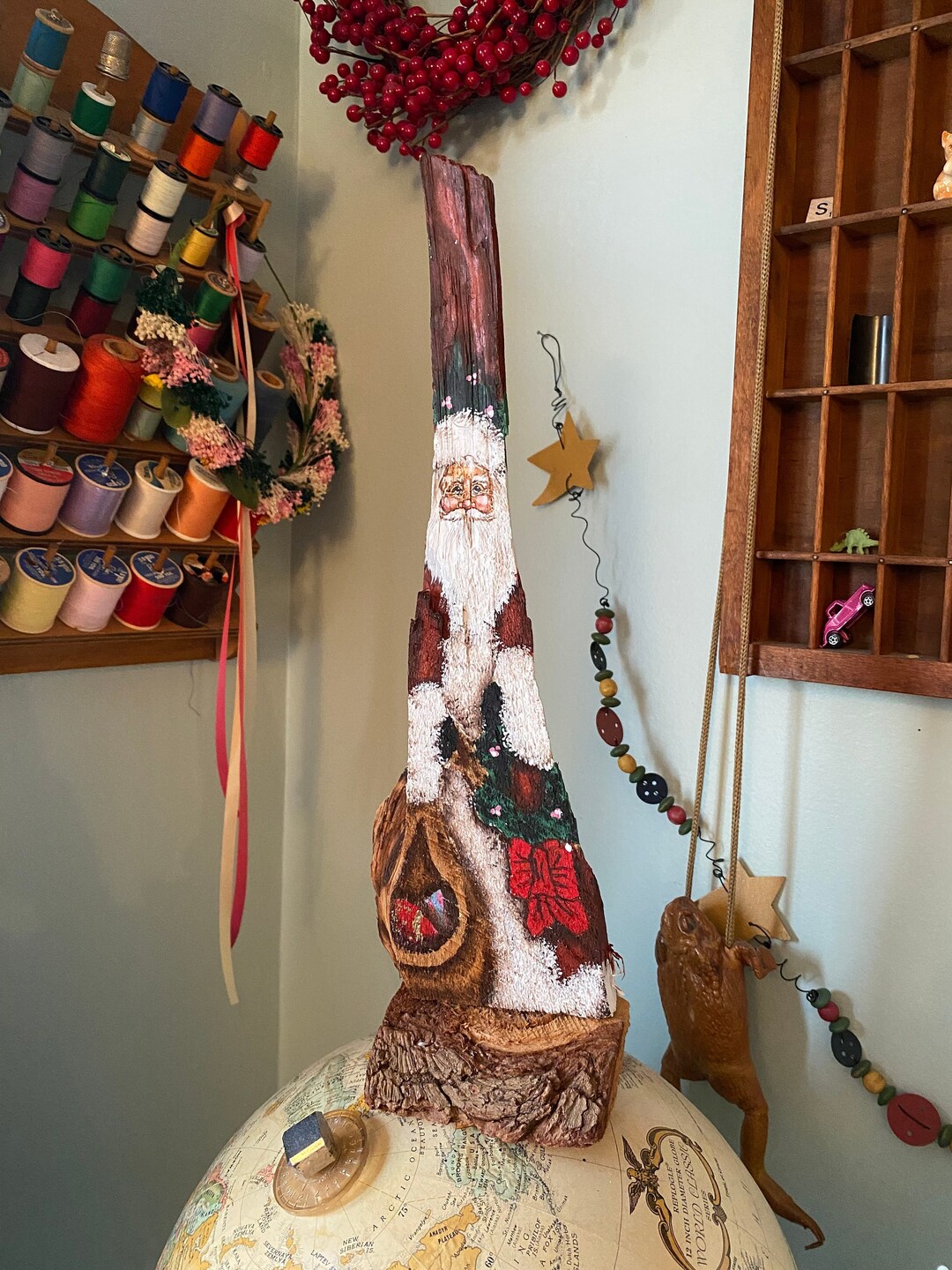 Rustic Handpainted Natural Wood Santa Claus - Etsy