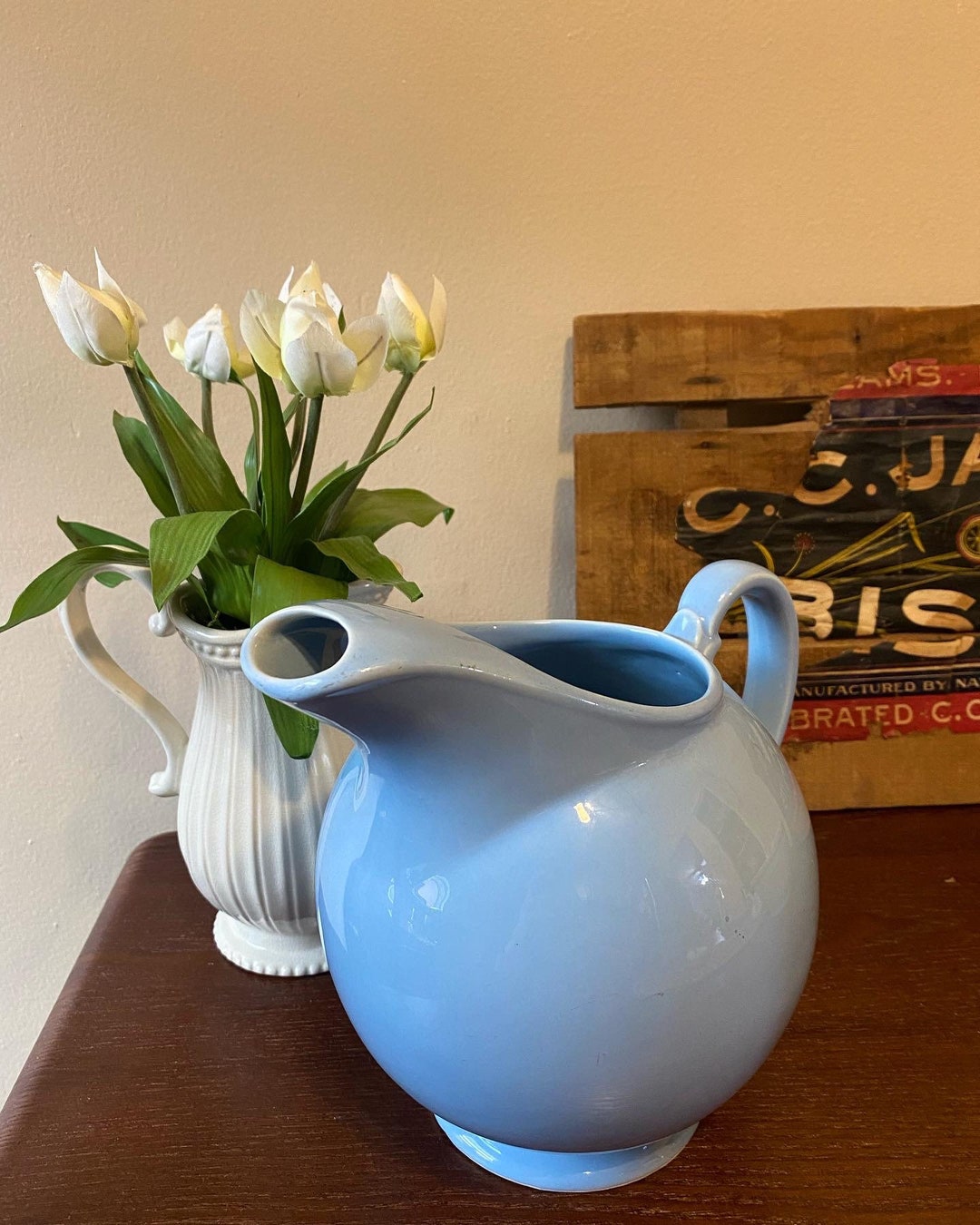 Vintage Powder Blue Wide Mouth Pitcher - Etsy