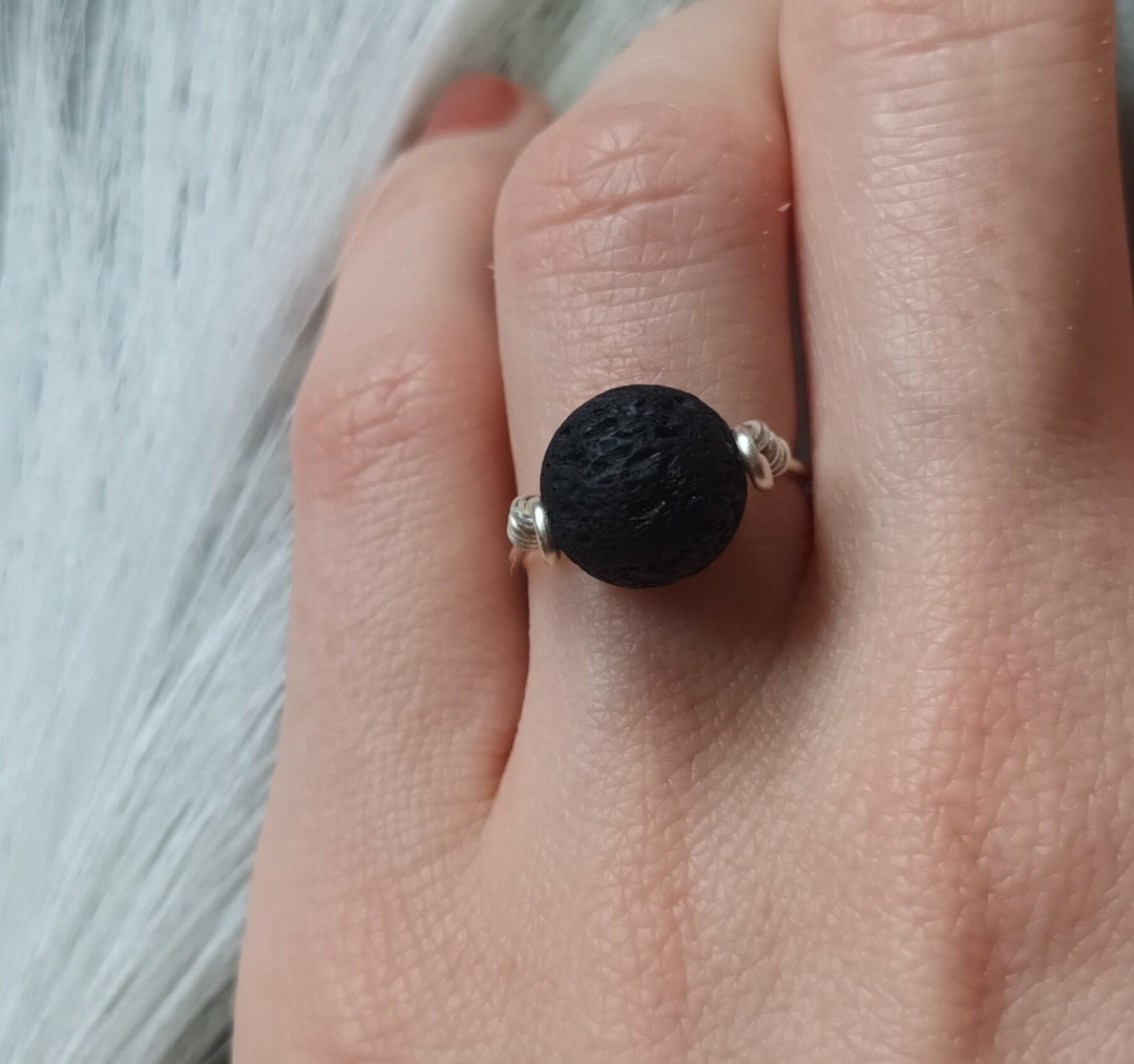Anillo de lava negra-Anillo Fidget-925 Plata de ley Anillo de roca de lava negra-Anillo ...