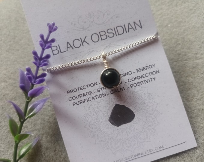 Black Obsidian Necklace-dainty Black Obsidian Pendant Necklace-silver Black Obsidian Pendant ...