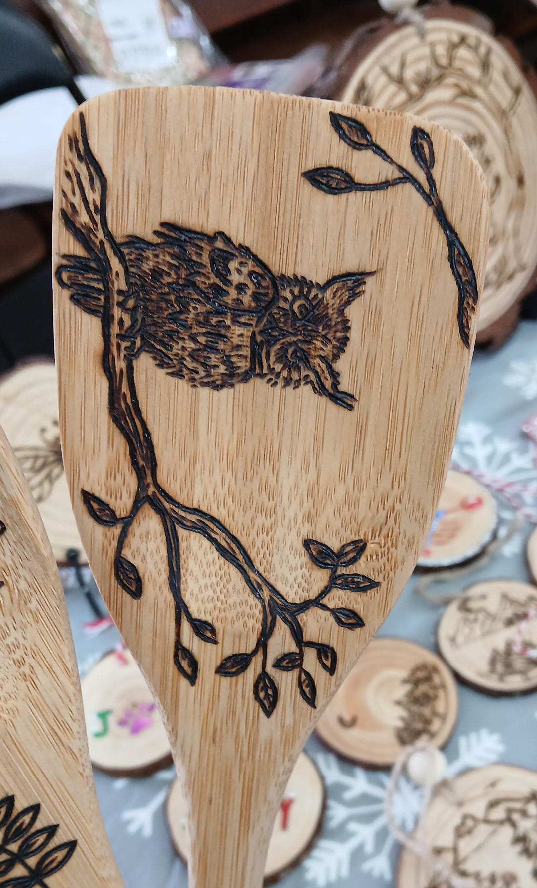 Owl Pyrography,, Bamboo Spatula - Etsy