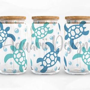 Sea Turtle Can Glass Wrap Svg, Ocean Life Libbey Glass, 16oz Can Wrap ...