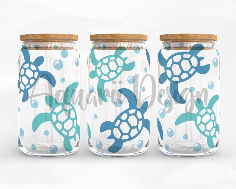 Sea Turtle Can Glass Wrap Svg, Ocean Life Libbey Glass, 16oz Can Wrap ...