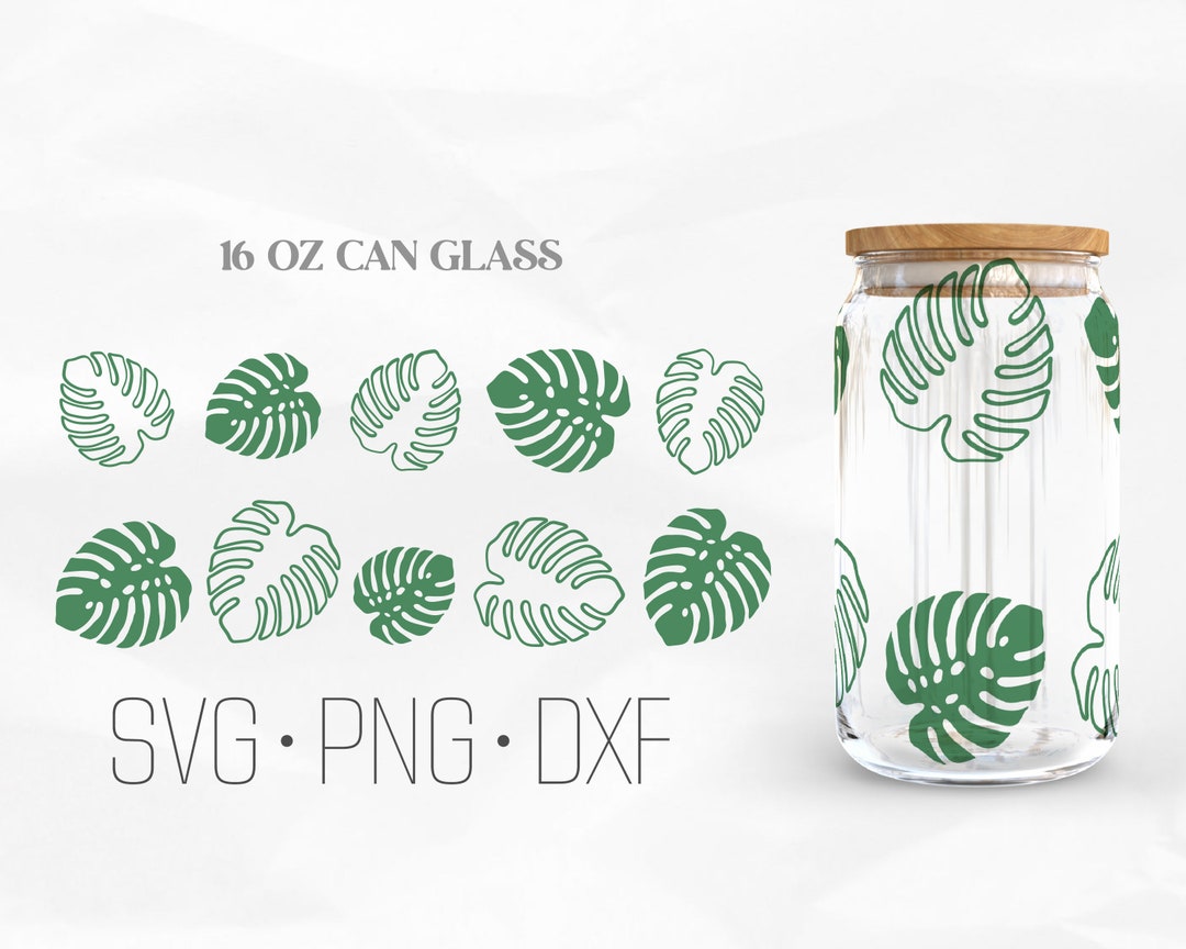 Monstera Can Glass Wrap SVG, Floral Leaf Can Glass Svg,16oz Libbey Wrap ...