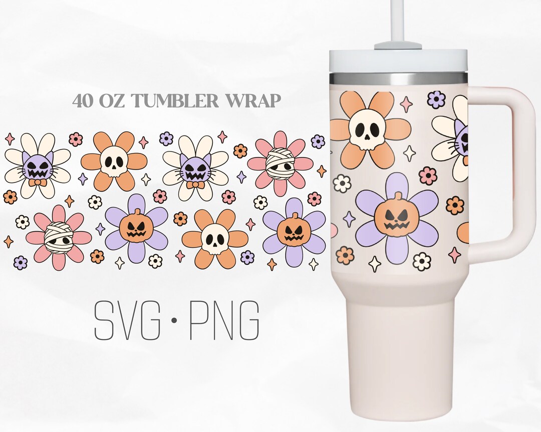 Spooky Daisy Ghost Tumbler Wrap Svg, Groovy Halloween Svg, Halloween 40 ...