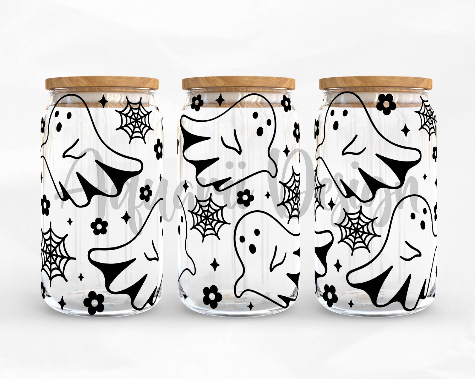 Floral Ghost Can Glass Wrap,halloween Libbey Glass, 16oz Can Wrap, Svg ...