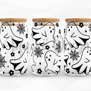 Floral Ghost Can Glass Wrap,halloween Libbey Glass, 16oz Can Wrap, Svg ...