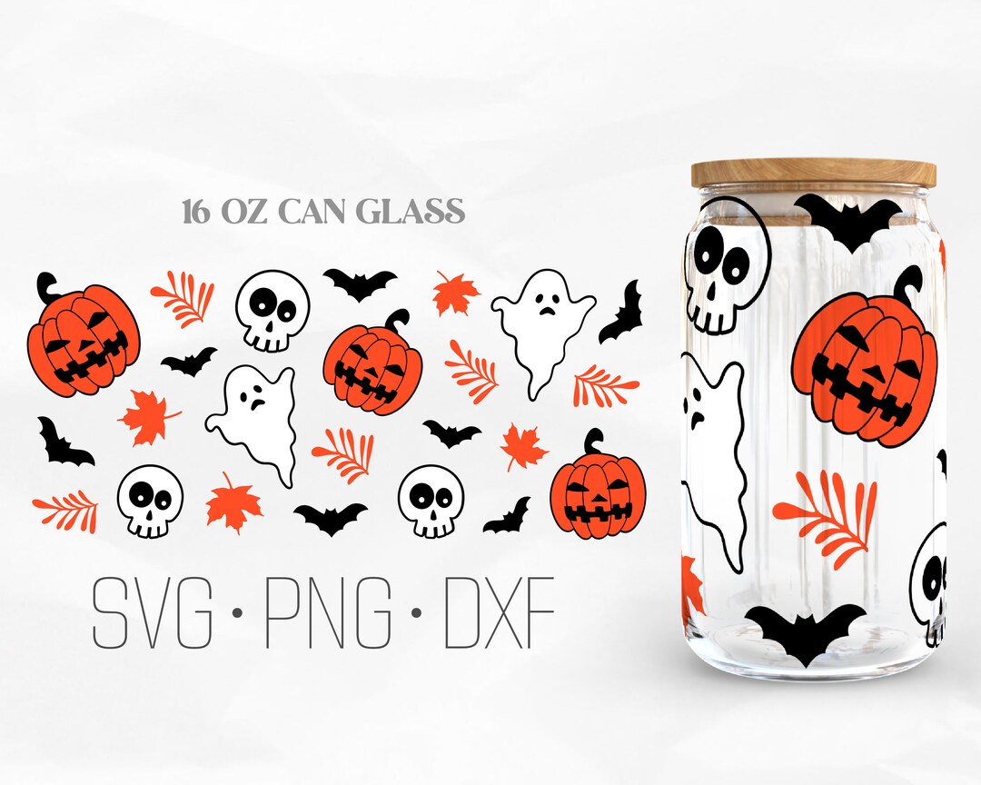 Fall Halloween Can Glass Wrap SVG, Halloween Libbey Glass SVG ...