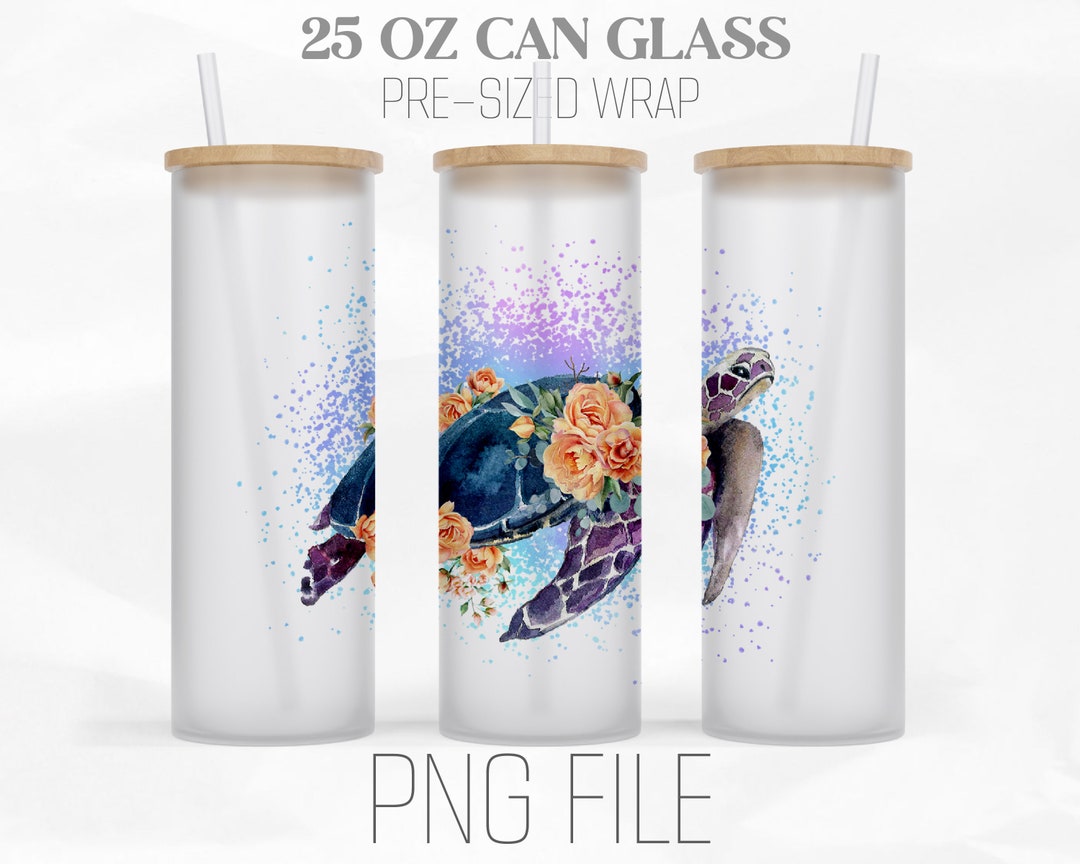Sea Turtle Glass Can Wrap Png, Animal Ocean 25oz Libbey Glass Can ...