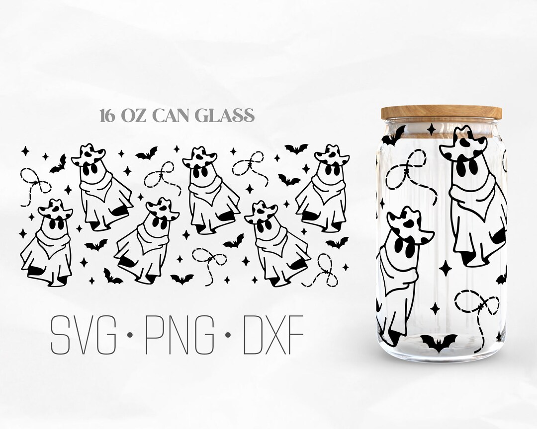 Western Ghost Can Glass Wrap SVG, Cowboy Ghost Libbey Glass SVG ...
