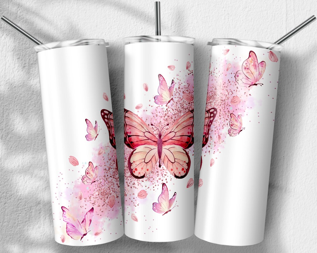 Pink Butterflies Png, Butterfly Png Sublimation Designs, Skinny Tumbler ...