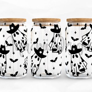 Western Ghost Can Glass Wrap SVG, Cowboy Ghost Libbey Glass SVG ...