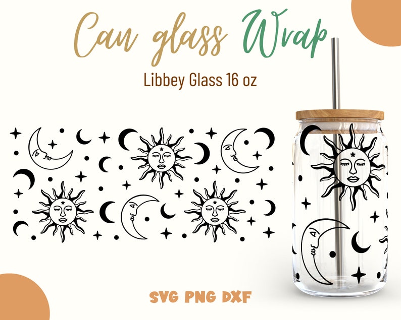 Sun and Moon Can Glass Wrap SVG Sun Moon Libbey Glass Svg | Etsy