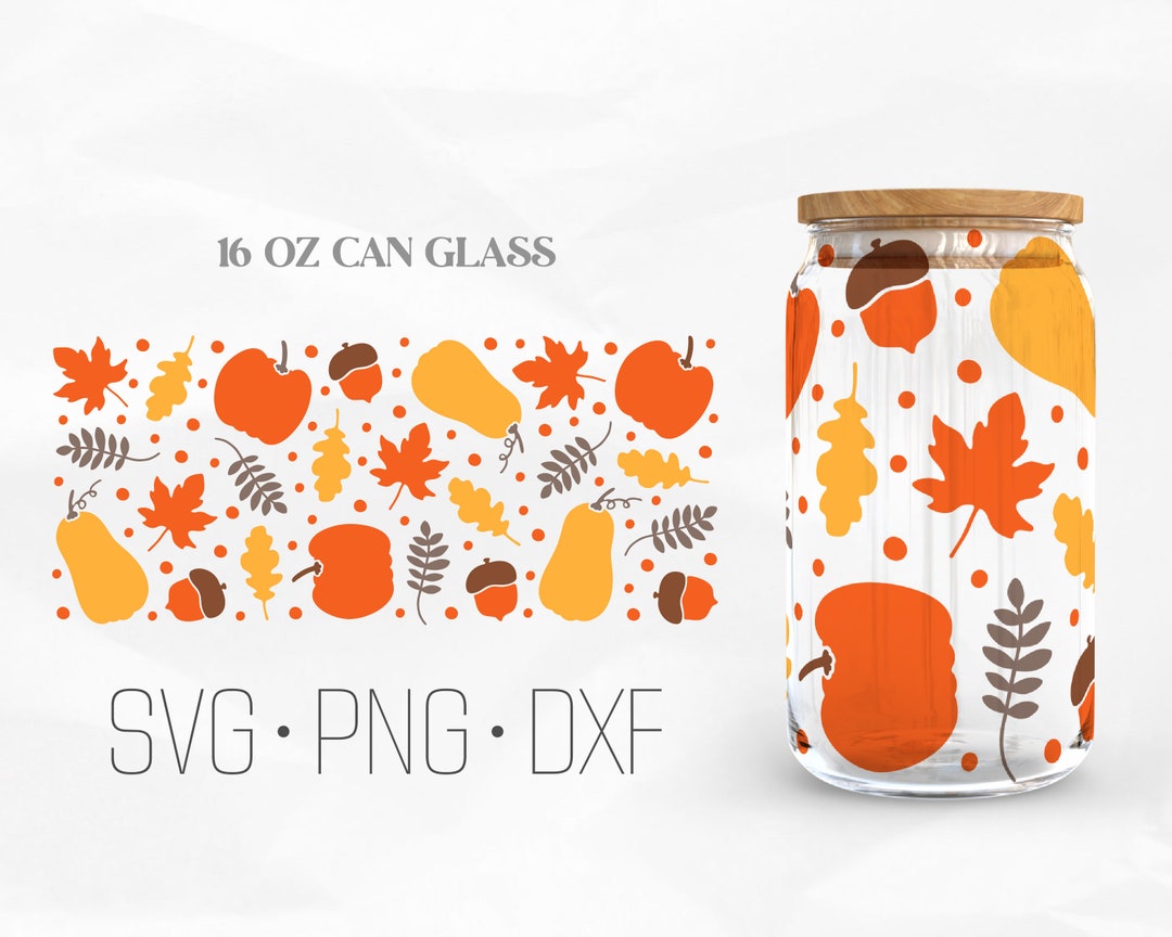 Autumn Leaves Can Glass Wrap, Fall Libbey Glass, Pumpkin 16oz Can Wrap ...