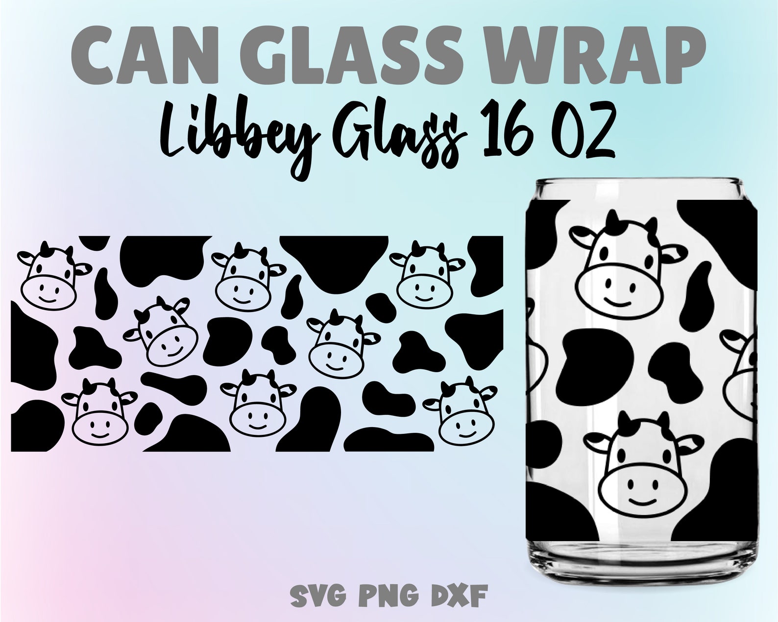 Cow Can Glass Wrap SVG Cow Print Svg Cow Head Svg Animal - Etsy
