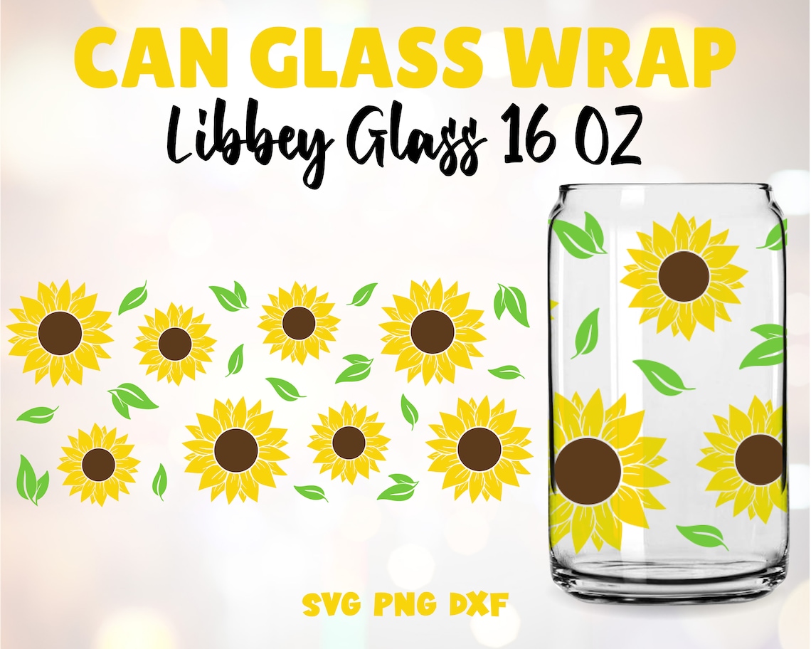 Sunflower Can Glass Wrap Svg Sunflower Libbey Glass Svg - Etsy