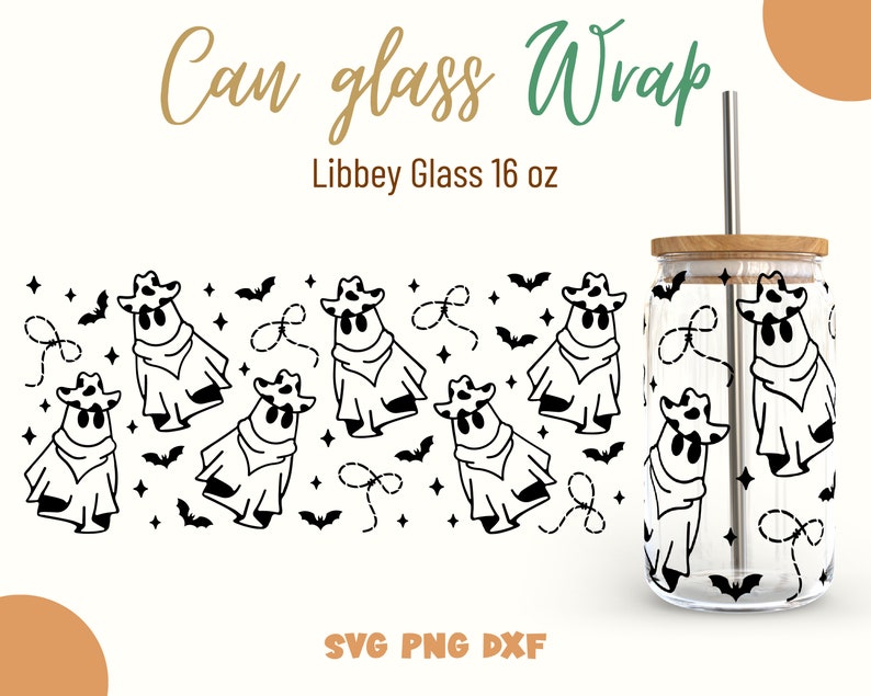 Western Ghost Can Glass Wrap SVG Cowboy Ghost Libbey Glass - Etsy
