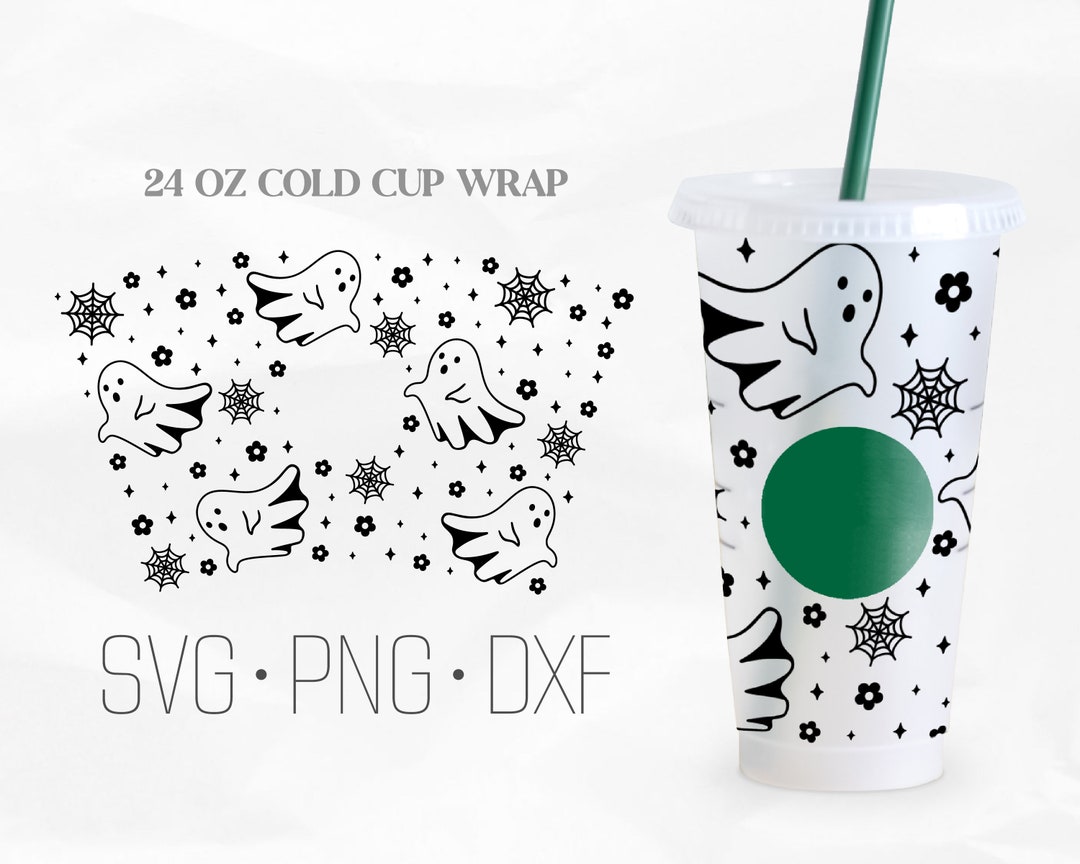 Floral Ghost Full Wrap, Halloween Cold Cup 24 Oz, Svg, Png, DXF Files ...