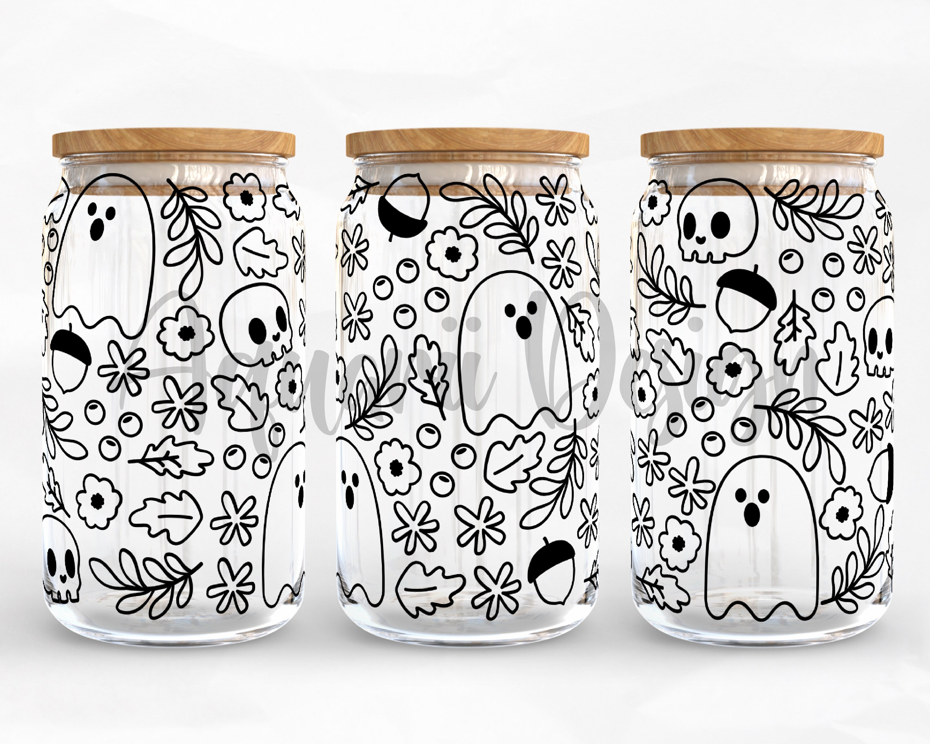 Ghost Halloween Can Glass Wrap Svg, Autumn Fall Svg, Fall Floral Libbey ...