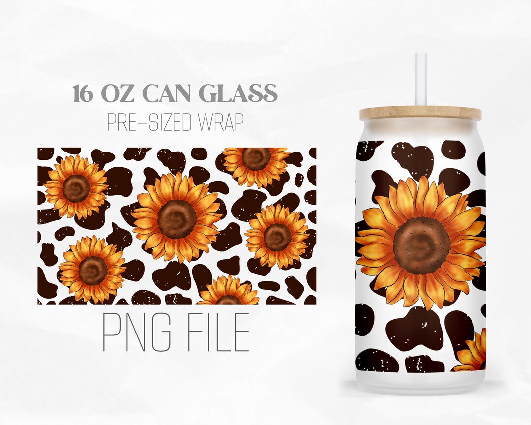 Sunflower Cow Print Png, 16oz Libbey Glass Can Tumbler Sublimation ...
