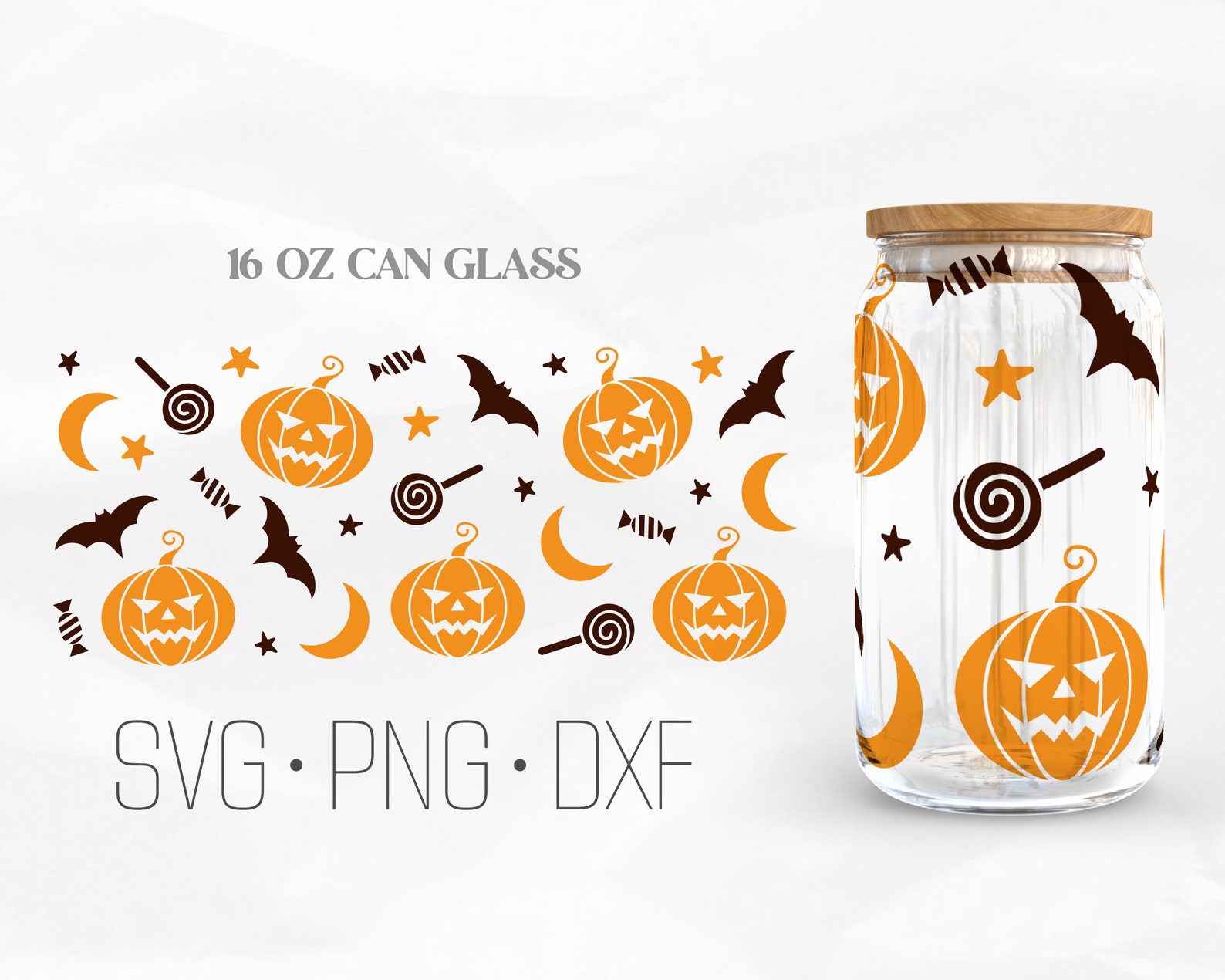 Pumpkin Halloween Can Glass Wrap SVG Can Glass Svg 16oz - Etsy