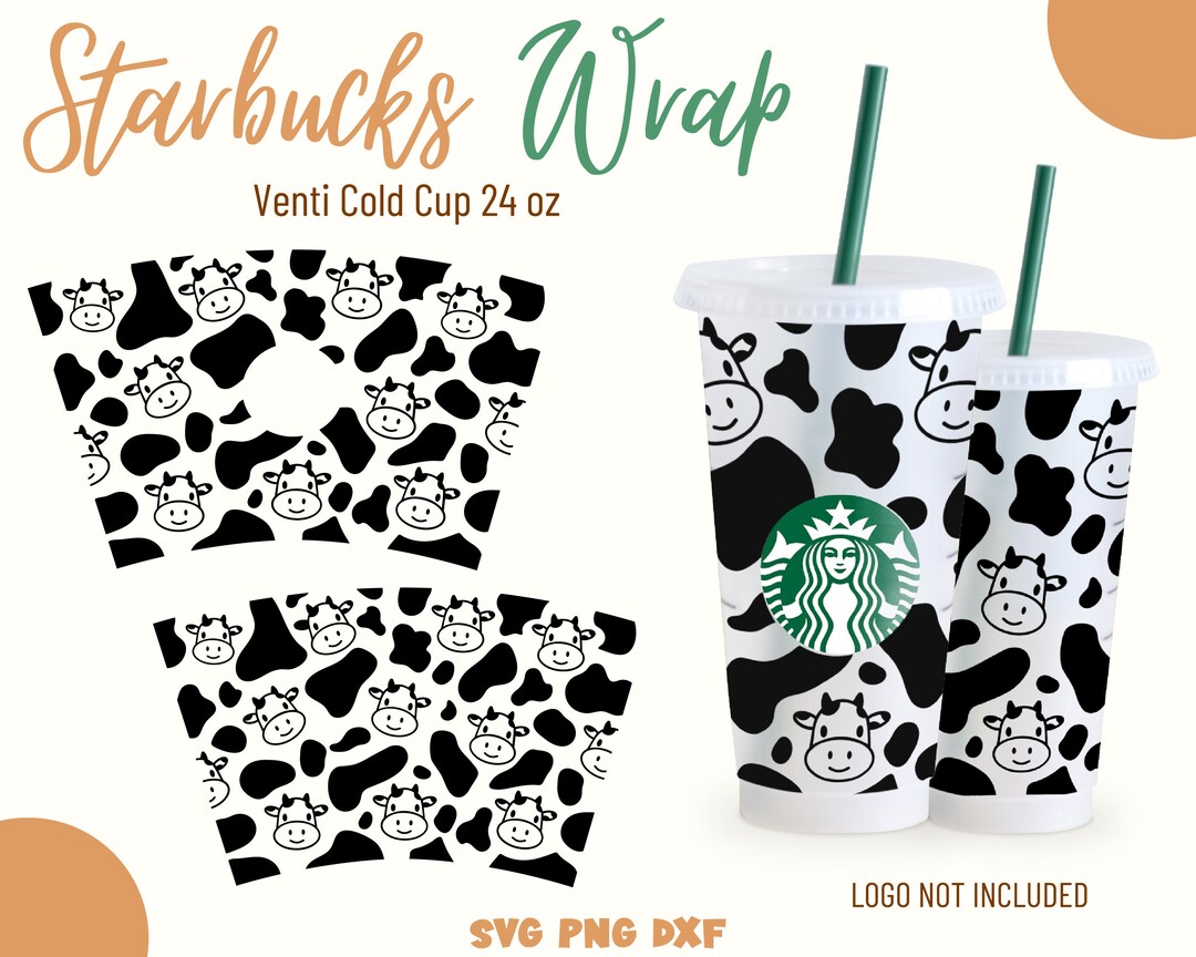 Cow Full Wrap Cup Bundle, Cow Print Svg, Cow Head Svg, Venti Cold Cup ...