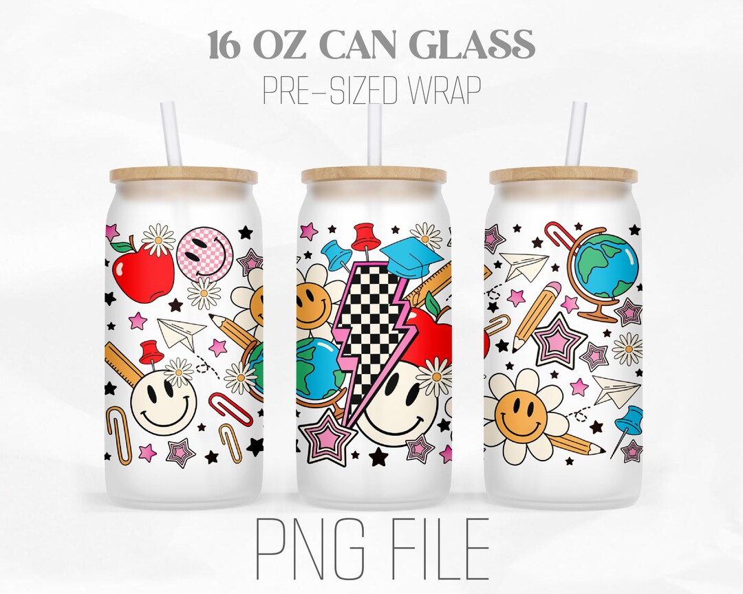 Retro Teacher Can Wrap Png, Teacher Life Png, Teacher Png, 16oz Libbey ...