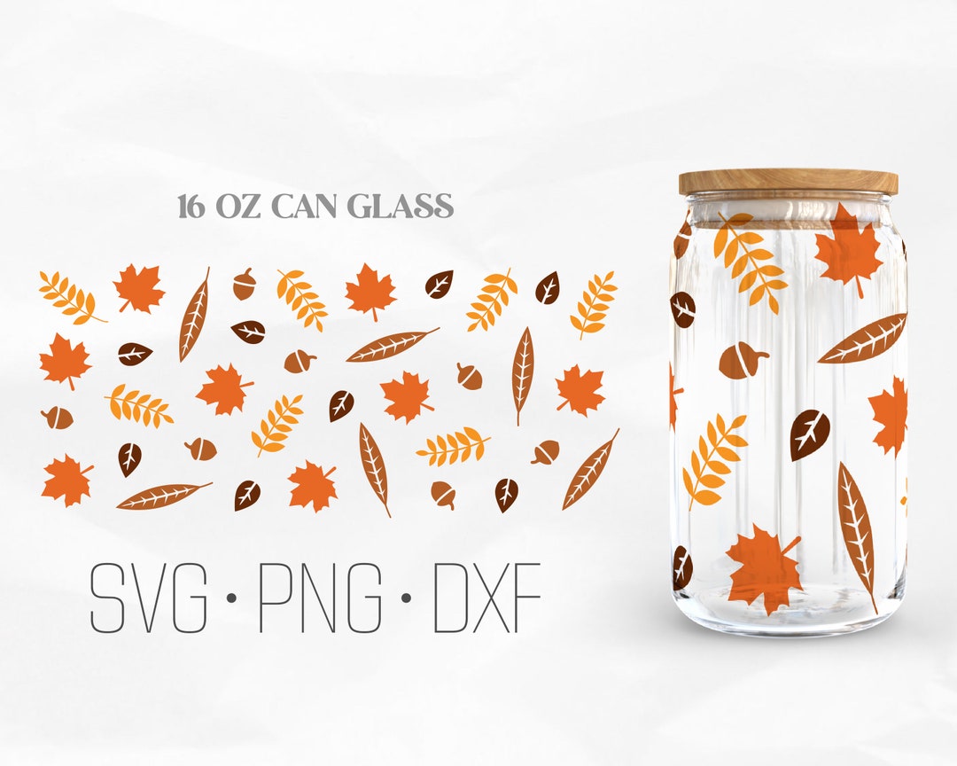 Autumn Leaves Can Glass Wrap SVG, Can Glass Svg, 16oz Libbey Wrap Svg ...