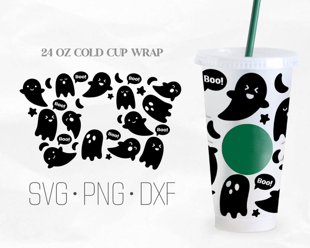 Cute Ghost Full Wrap Cup Svg, Boo Cup Svg, Halloween Cup SVG, Venti ...