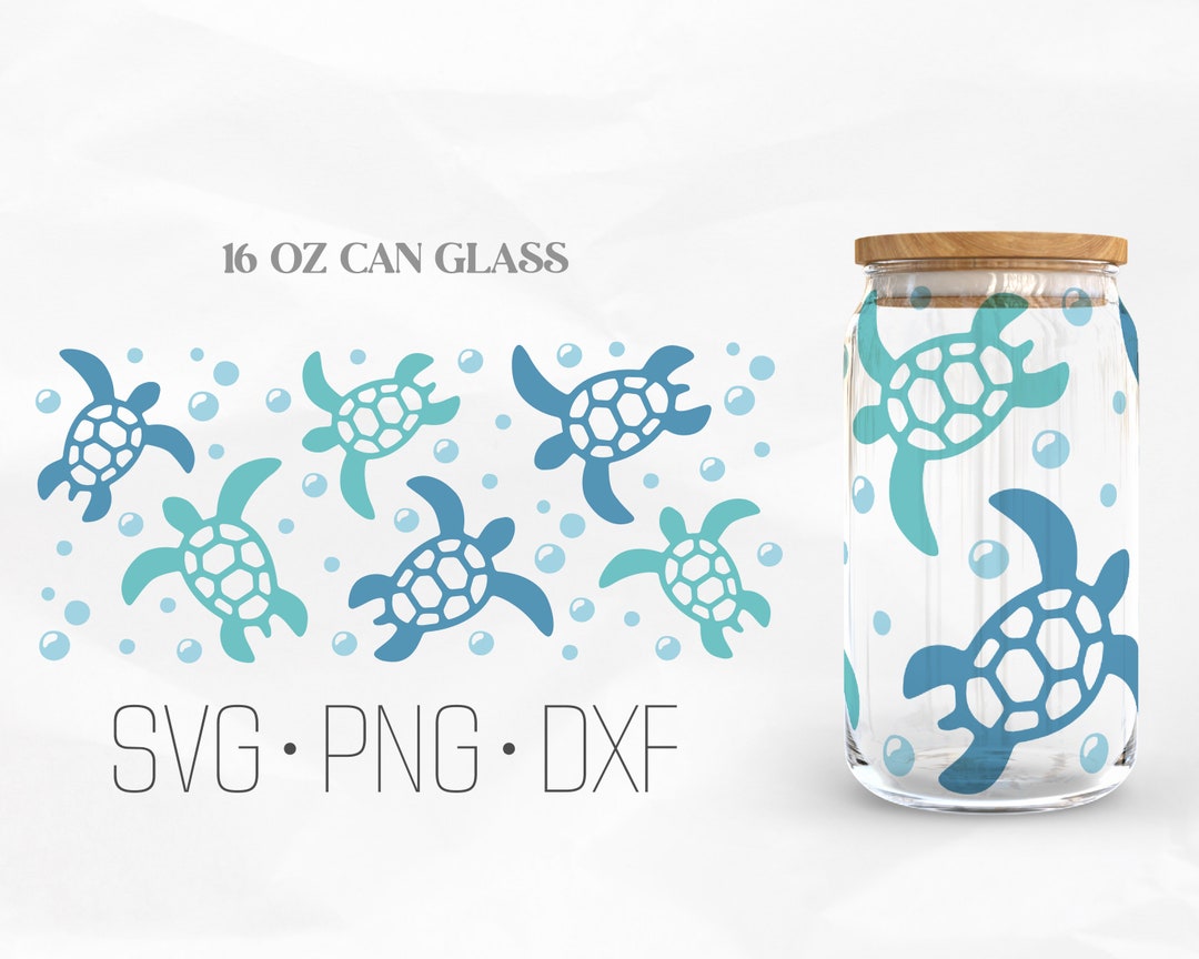 Sea Turtle Can Glass Wrap Svg, Ocean Life Libbey Glass, 16oz Can Wrap ...