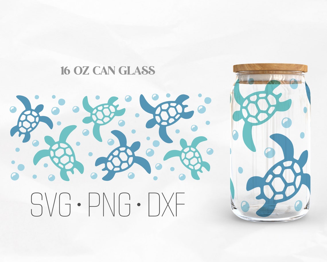 Sea Turtle Can Glass Wrap Svg, Ocean Life Libbey Glass, 16oz Can Wrap ...