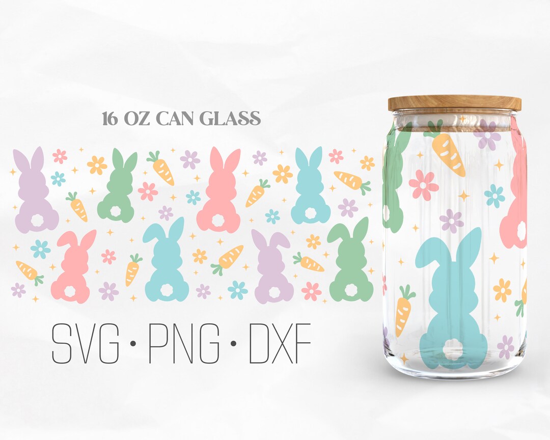 Bunny Easter Can Glass Wrap Svg, Happy Easter Svg, Bunny Svg, Rabbit ...