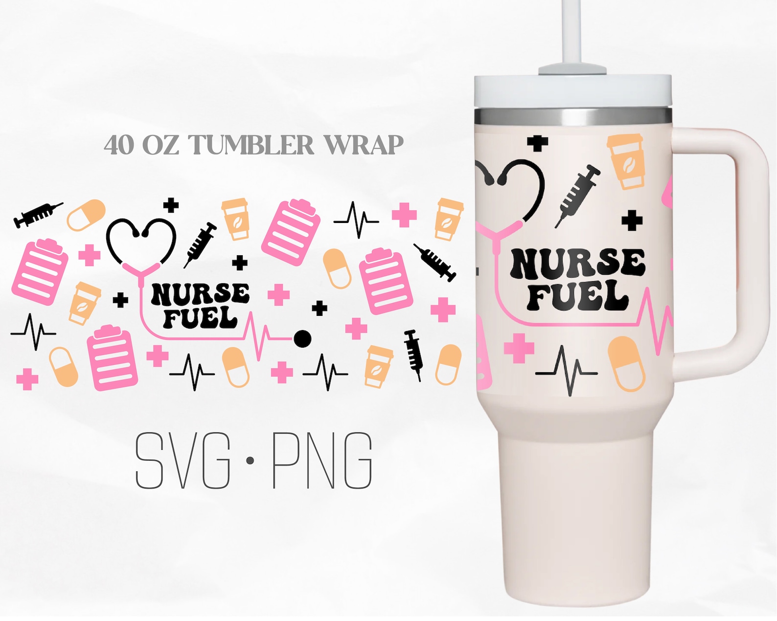 Nurse Fuel Tumbler Wrap Svg, Nursing Student Nurse Life Svg 40 Oz ...