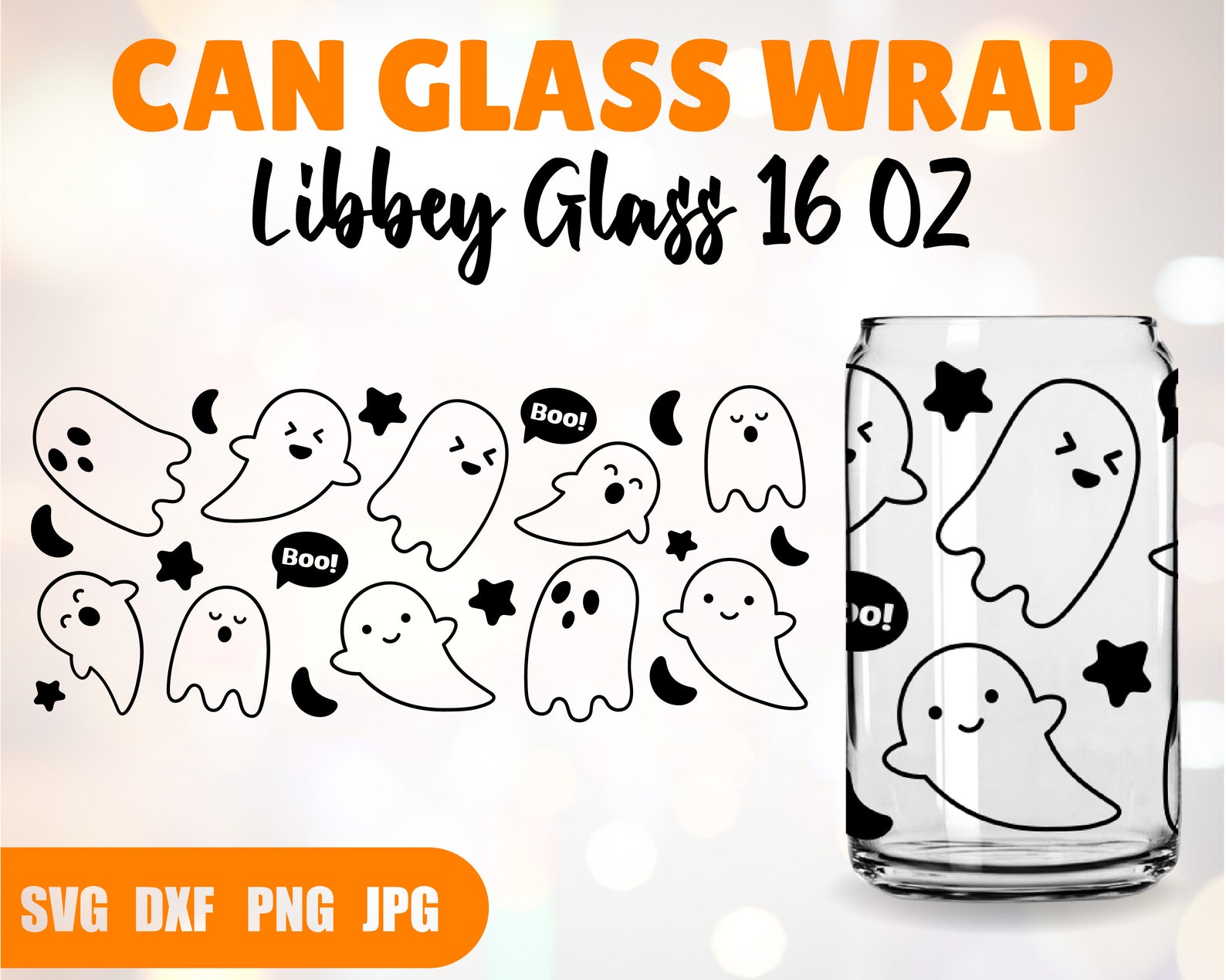 Cute Ghost Can Glass Wrap SVG Can Glass Svg 16oz Libbey Wrap - Etsy