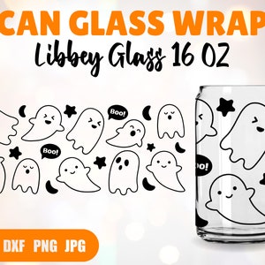 Cute Ghost Can Glass Wrap SVG Can Glass Svg 16oz Libbey Wrap | Etsy