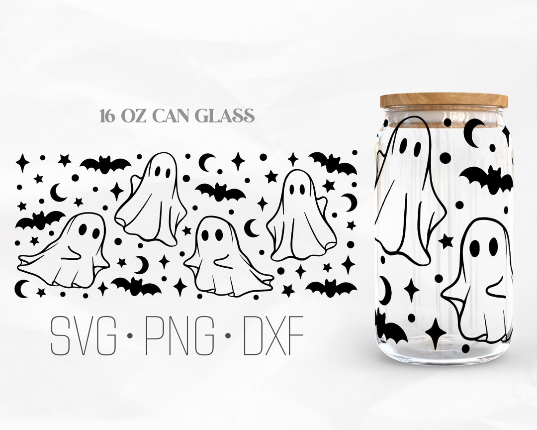 Ghost Can Glass Wrap Svg, Bat Svg, Halloween Svg, Creepy Ghost Libbey ...