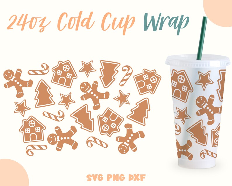 Gingerbread Man Full Wrap Christmas Cookies No Hole Cold Cup - Etsy