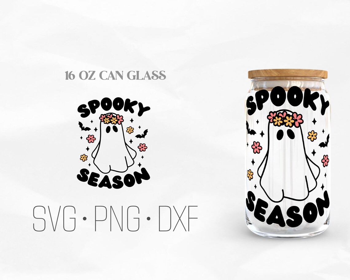 Spooky Season Can Glass Wrap SVG, Halloween Ghost Libbey Glass, 16oz ...