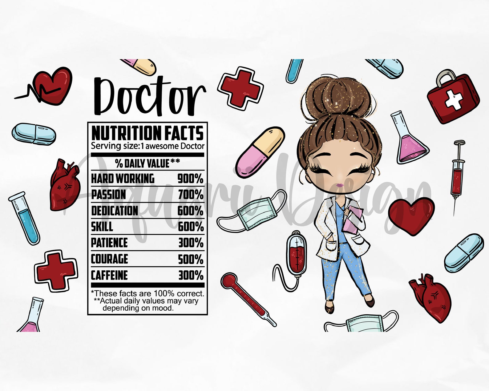 Doctor Nutrition Facts Can Wrap Png, Female Doctor 16oz Libbey Glass ...