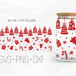 Christmas Bell Can Glass Wrap, Christmas Libbey Glass, 16oz Can Wrap ...