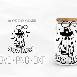 Western Ghost Can Glass Wrap SVG, Boo Haw Cowboy Libbey Glass SVG ...