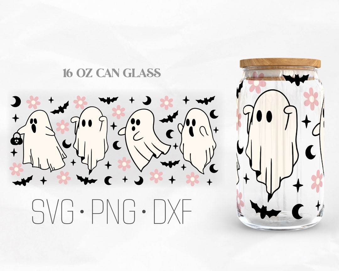 Cute Ghost Can Glass Wrap Svg, Retro Halloween Svg, Spooky Libbey Glass ...
